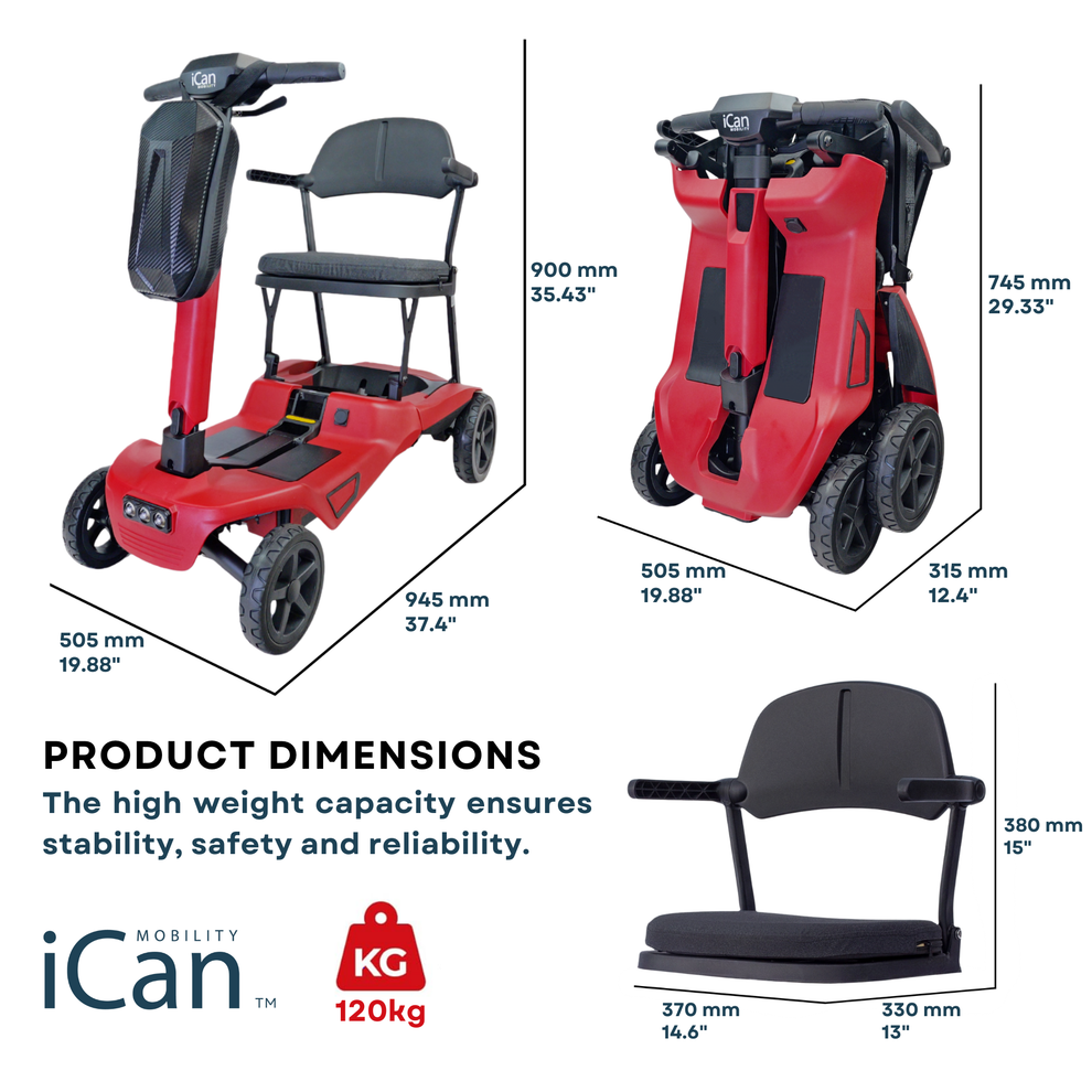 iCan X-15 Red FastFold Foldable Mobility Scooter – iCan Mobility